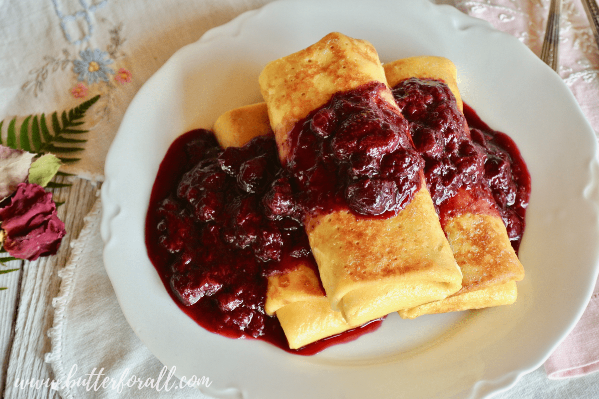 Sourdough Blintzes With Homemade Yogurt Cheese and Warm Berry Compote ...