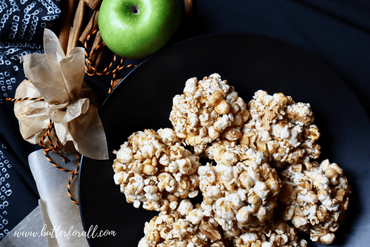 Cinnamon, Apple, and Honey-Butter Caramel Popcorn Balls • Butter For All
